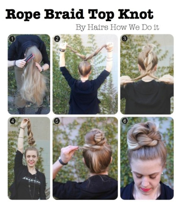 High Bun Updos Tutorials: Rope Braid Top Knot - PoP Haircuts